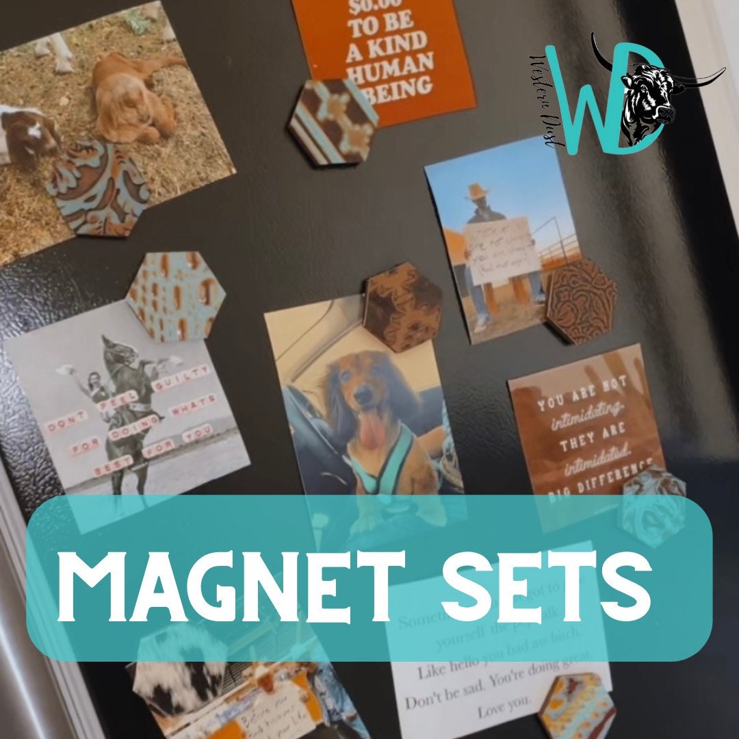 WESTERN Magnet Sets of 5 cowhide, Western Tooled, Floral, Aztec Made ...