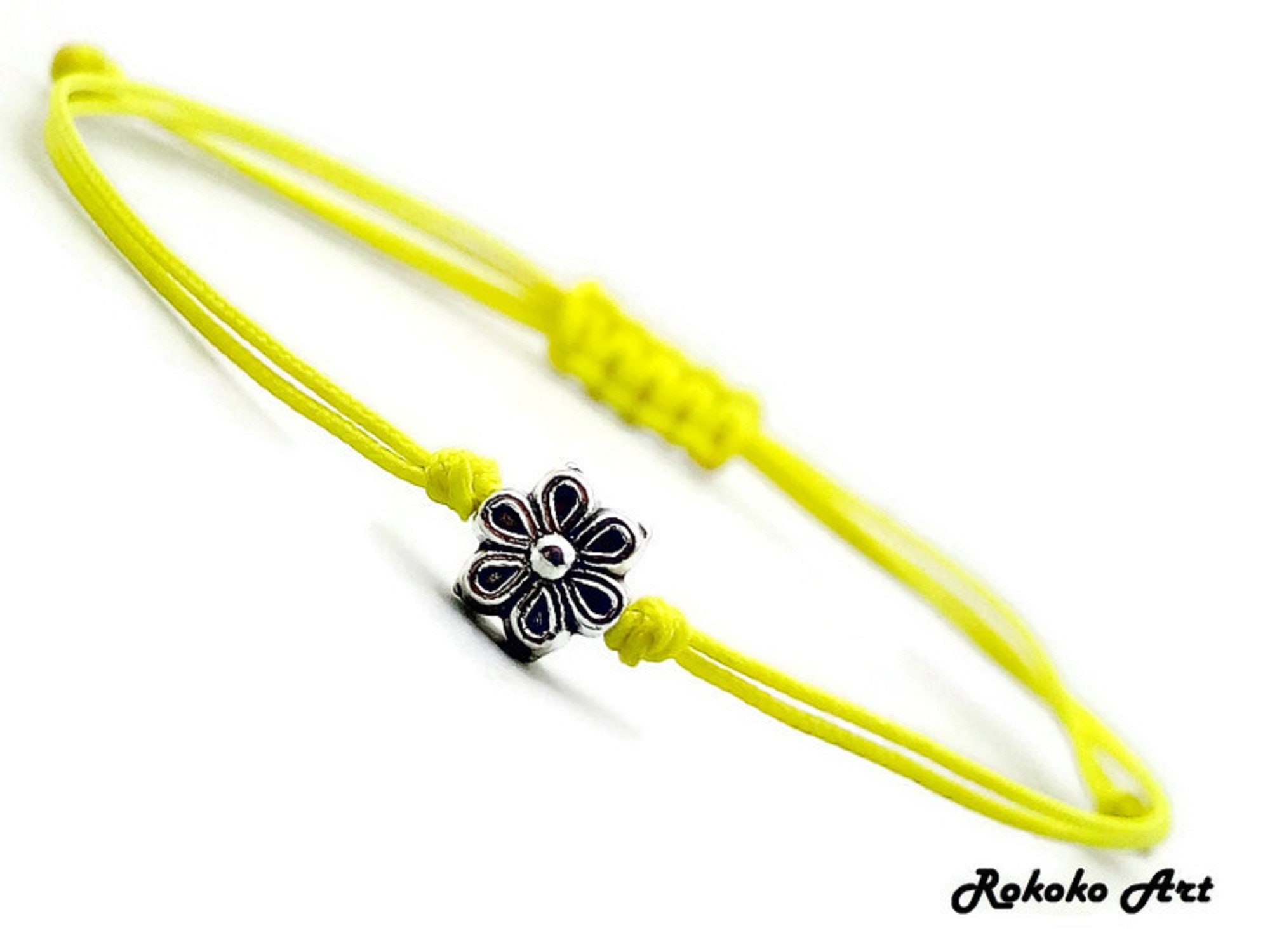 Flower Charm Bracelet.Yellow String Bracelet.Adjustable | Etsy