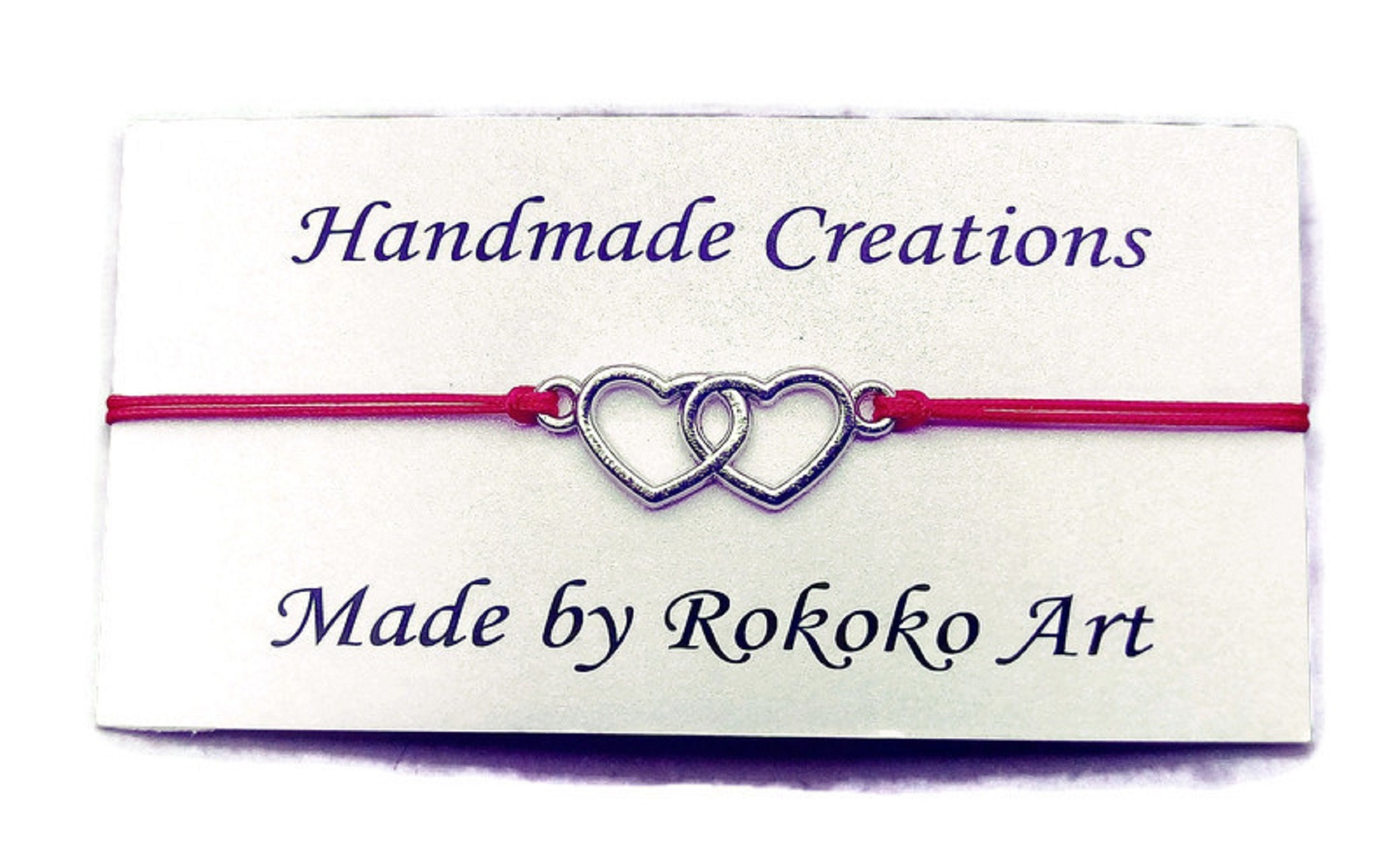 Double Heart Charm String Bracelet.Red String | Etsy