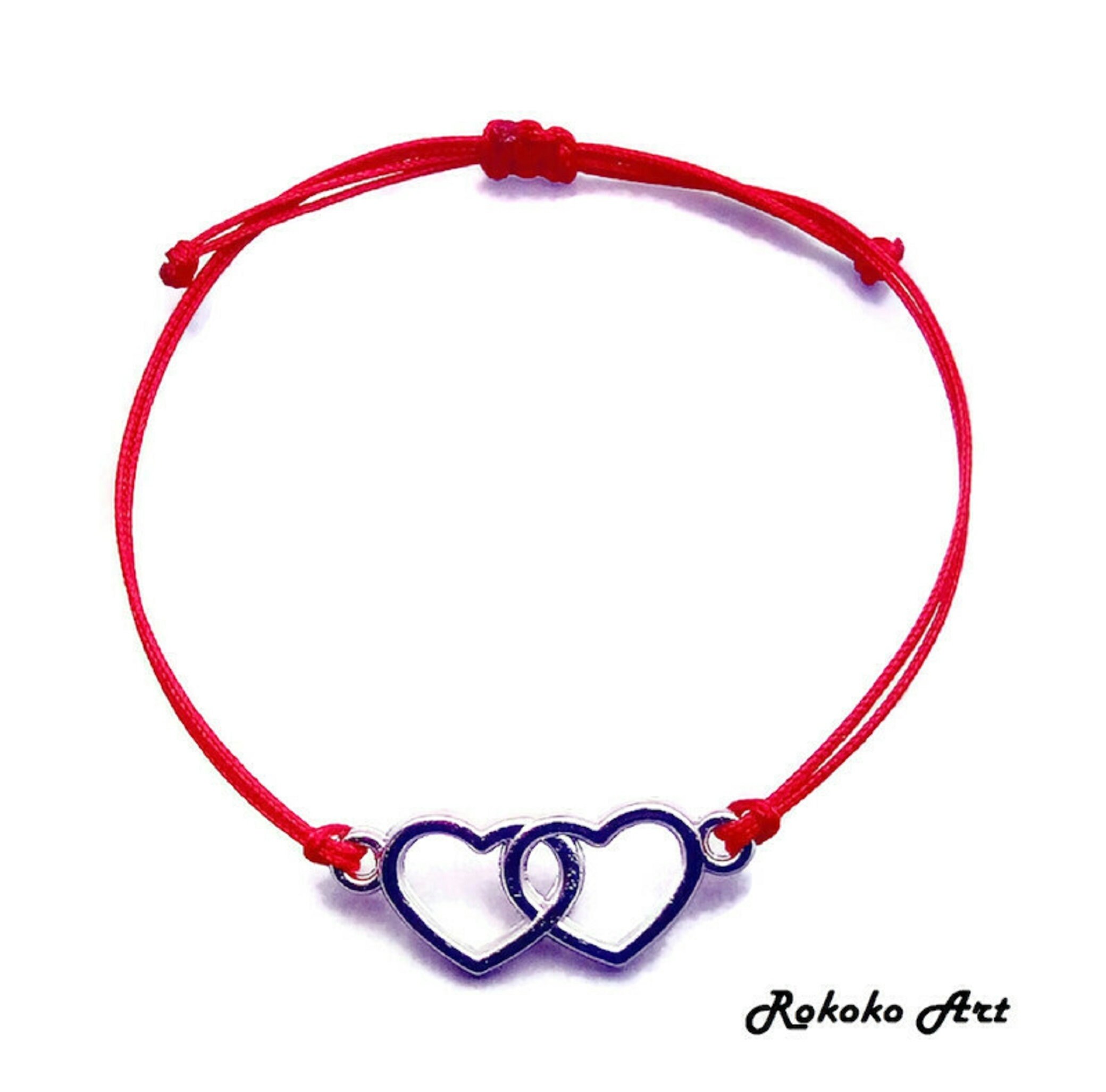 Double Heart Charm String Bracelet.red String - Etsy