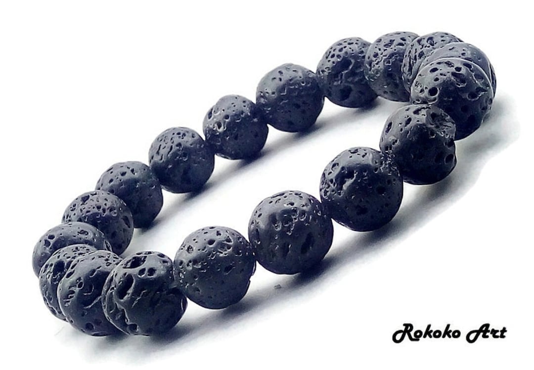 6/8/10 Mm Black Lava Rock Bracelet: Unisex Volcanic Basalt Beaded ...