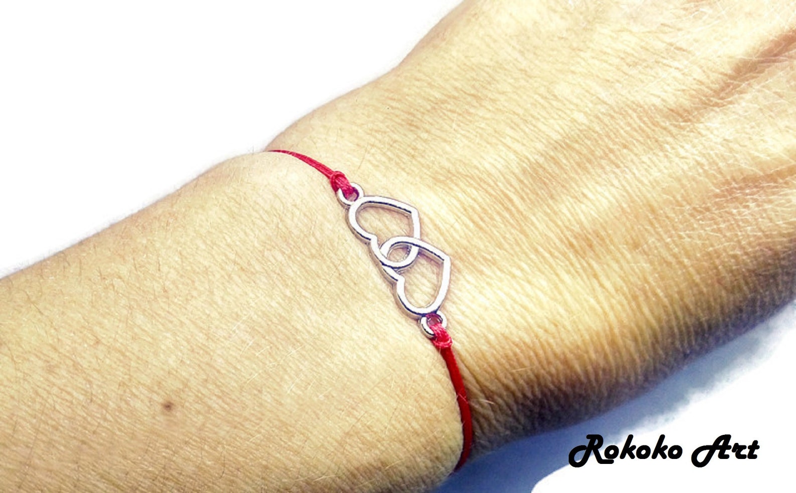 Double Heart Charm String Bracelet.red String - Etsy
