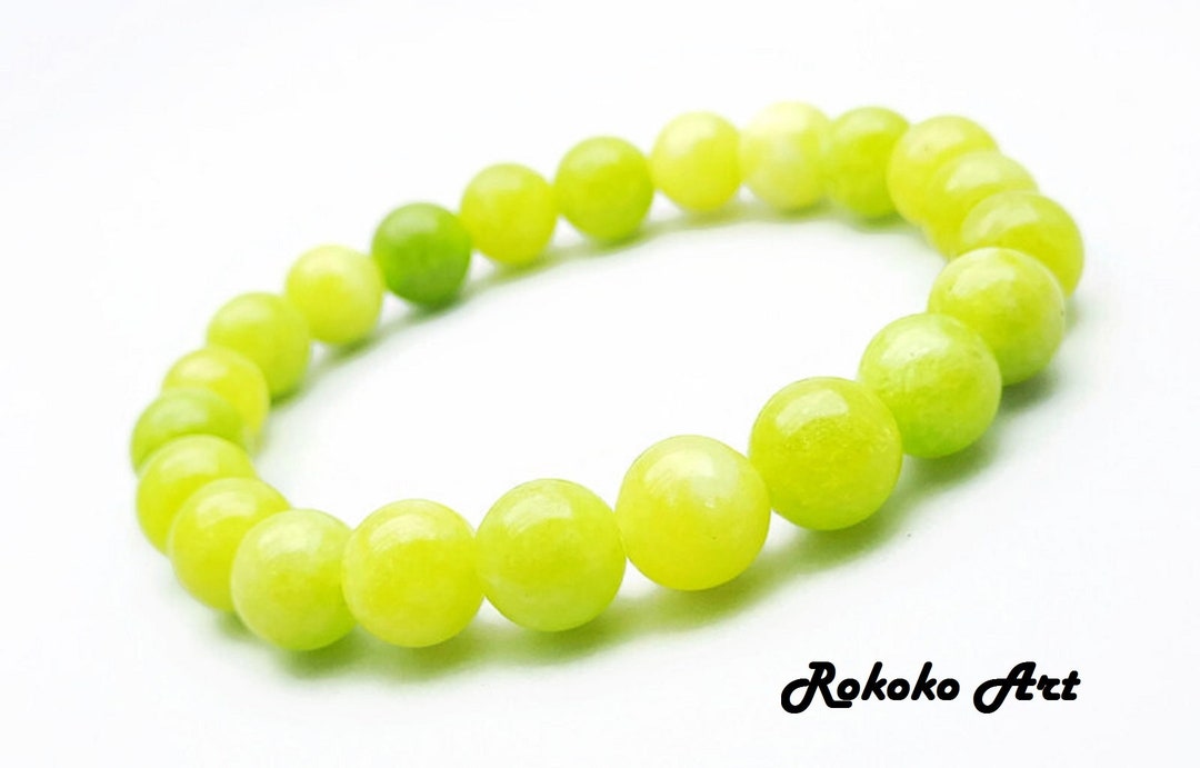 8/10 Mm Green Peridot South Africa Bracelet, Natural Gemstone Round ...