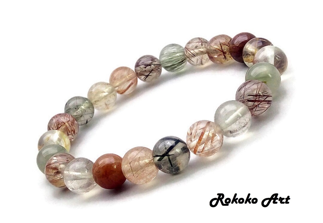 8 Mm Multi Color Hair Rutilated Quartz Bracelet.natural Crystal ...