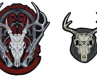 Deer Skull on Bed of Roses Iron on Patch on Cowhide Leather - Etsy