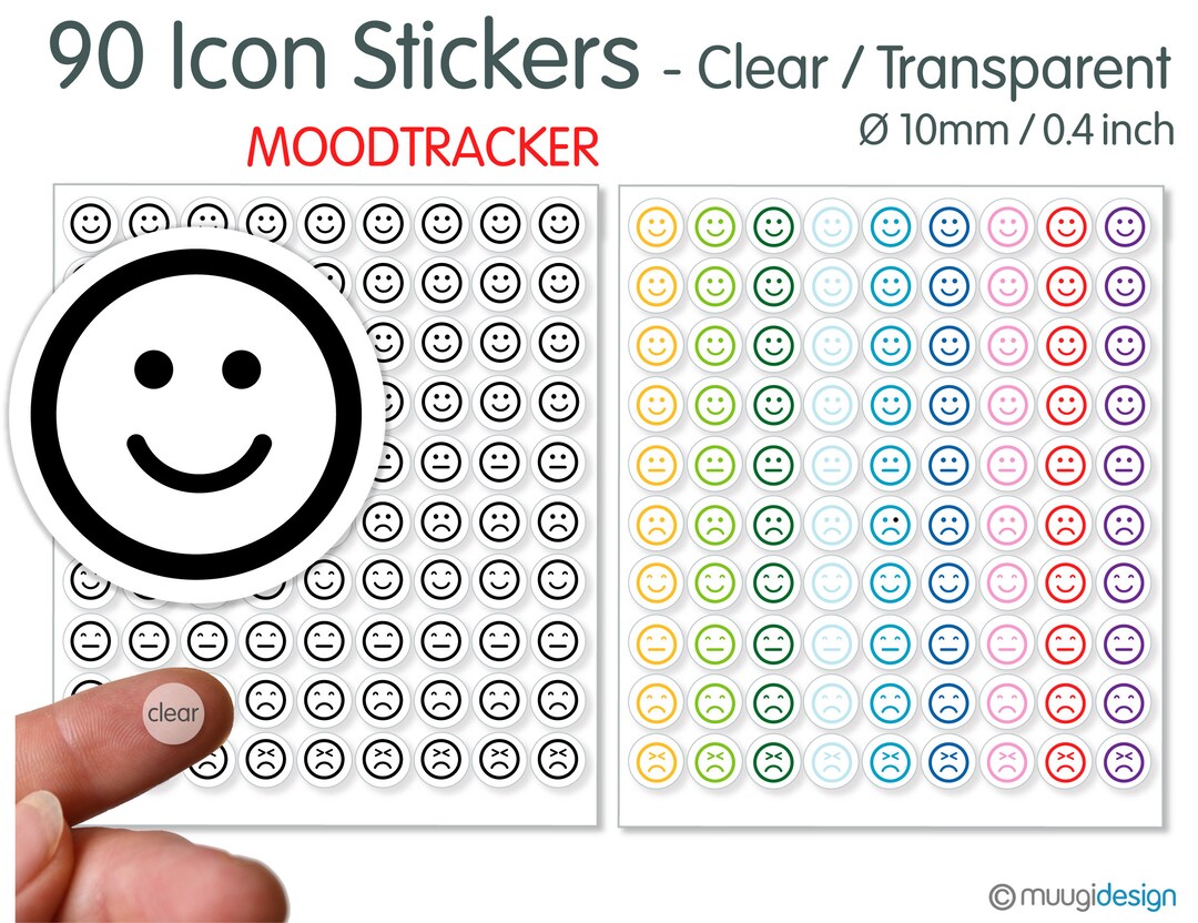 90 Icon Smiley Face, Mood Tracker Sticker Clear Transparent - Etsy