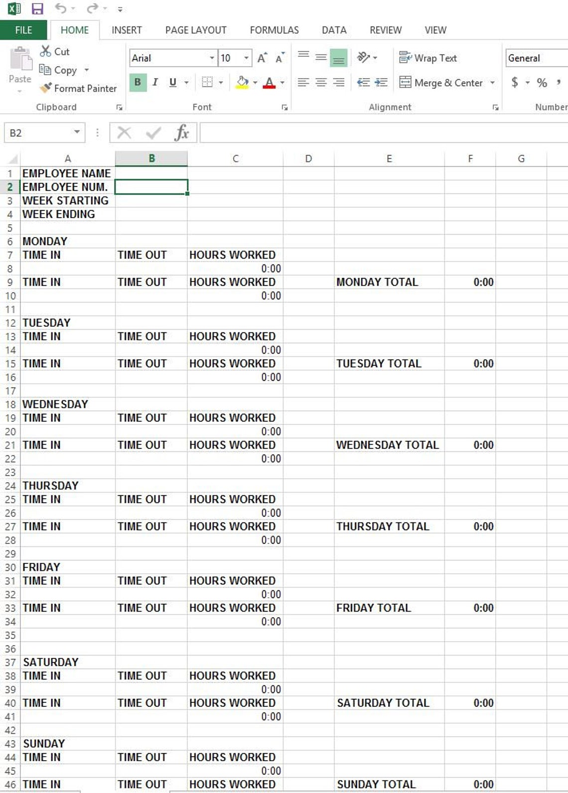 Microsoft Excel Employee Time Card Template - Etsy