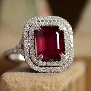 1.50 Ruby Cushion Halo Engagement Ring Square Ruby Split Double Ring ...