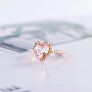 Pink Heart Ring, Heart Shaped Engagement Ring, Rose Gold Ring. Promise ...
