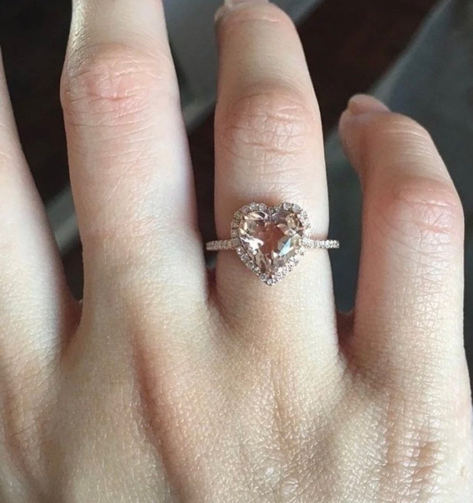 Pink Heart Ring Heart Shaped Engagement Ring Rose Gold Ring. | Etsy