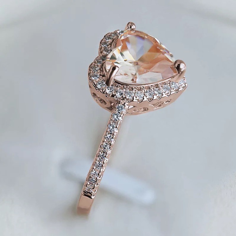Pink Heart Ring Heart Shaped Engagement Ring Rose Gold Ring. - Etsy