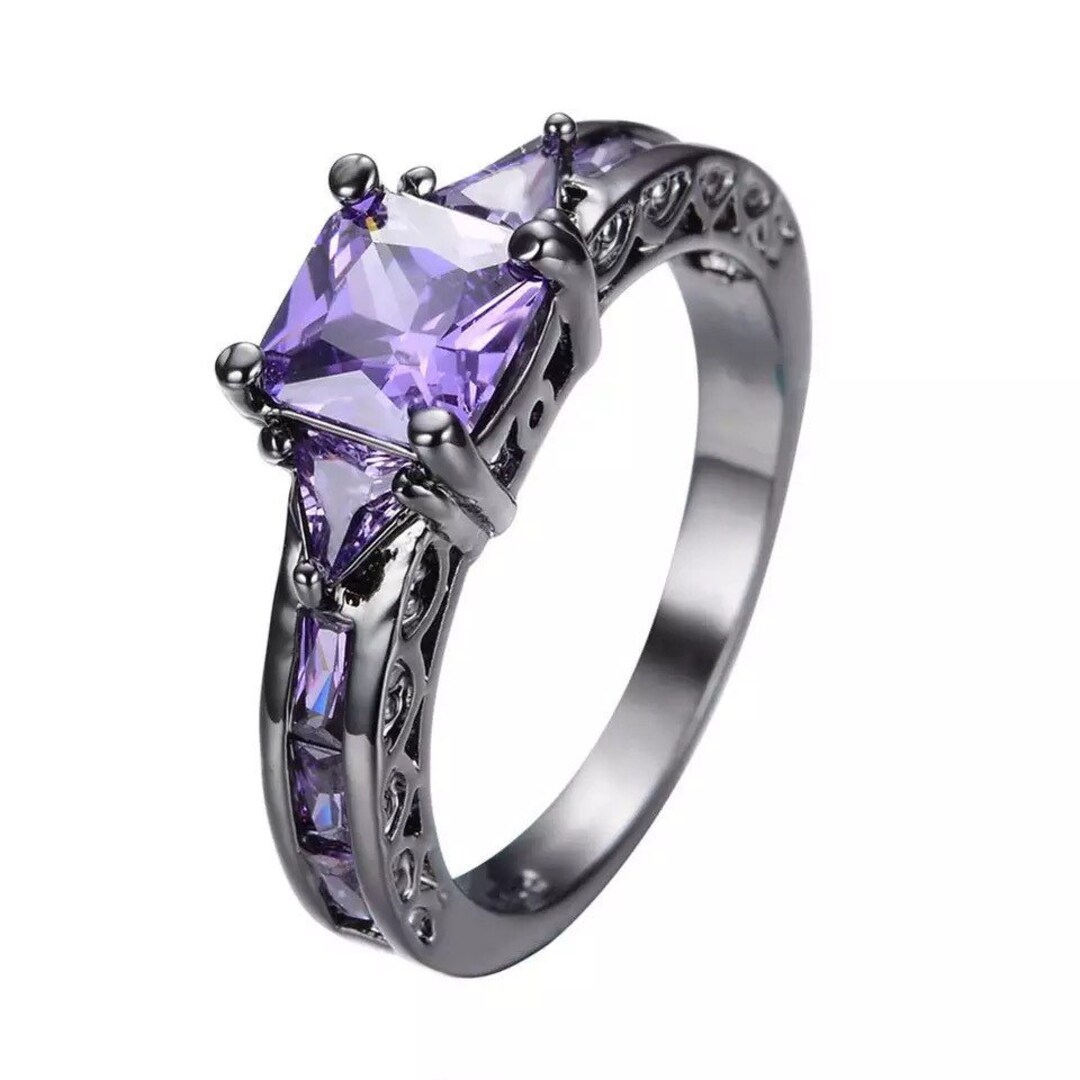 Princess Cut Amethyst Ring. Black Gold Ring. Purple Stone Ring ...