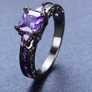 Princess Cut Amethyst Ring. Black Gold Ring. Purple Stone Ring ...
