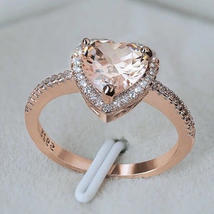 Pink Heart Ring, Heart Shaped Engagement Ring, Rose Gold Ring. Promise ...