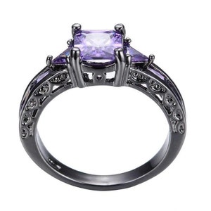 Princess Cut Amethyst Ring. Black Gold Ring. Purple Stone Ring ...