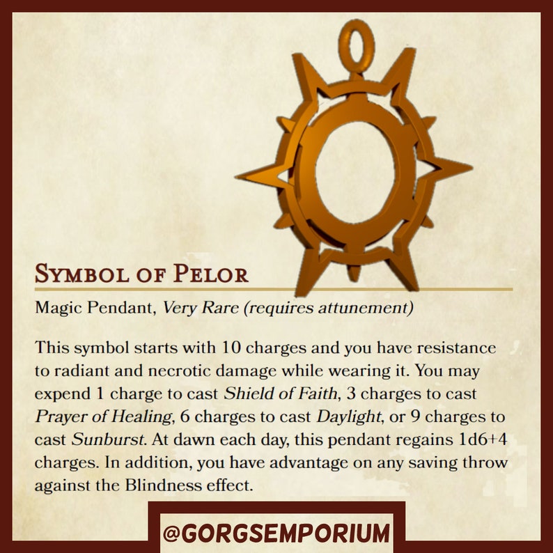 Symbol of Pelor Brass Deity necklace for Dungeons and Dragons | Etsy
