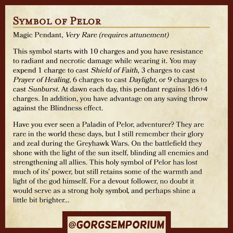 Symbol of Pelor Brass Deity necklace for Dungeons and Dragons | Etsy