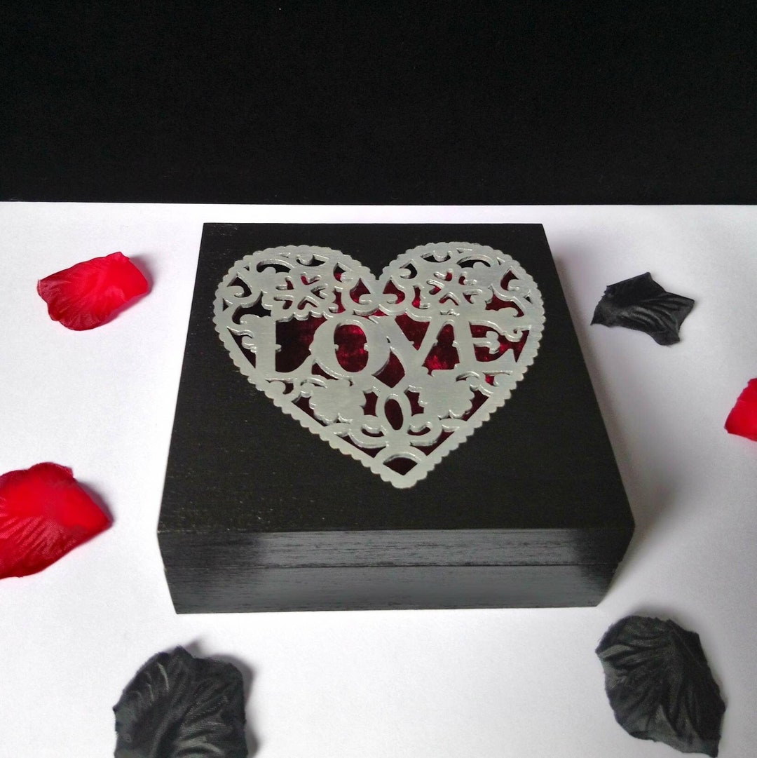 Love Heart Box With Laser Cut Heart | Gothic Box With Red Velvet Lining ...