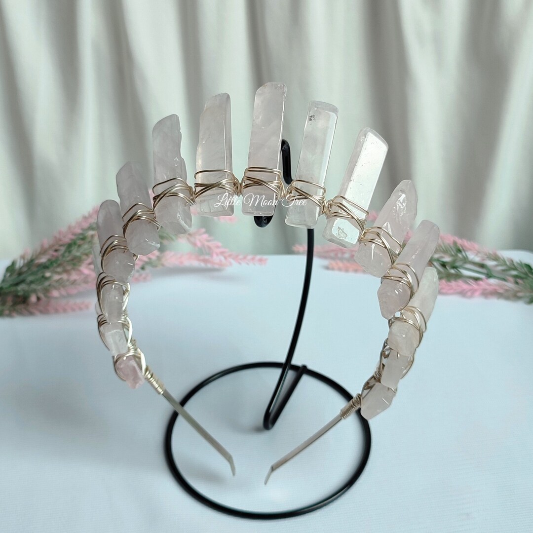 APHRODITE Rose Quartz Crystal Crown With Silver Headband Tiara for ...