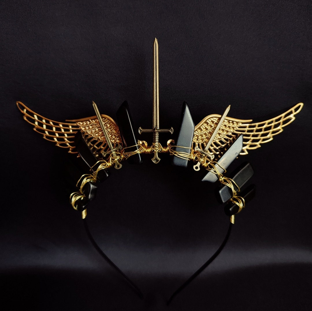 VALKYRIE Black Agate Crystal Crown With Swords and Angel - Etsy