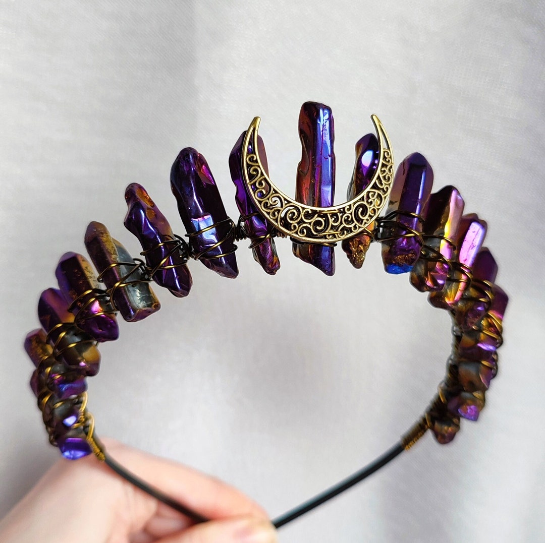 MYSTIQUE Titanium Quartz Crystal Crown With Bronze, Gold or Silver Moon ...