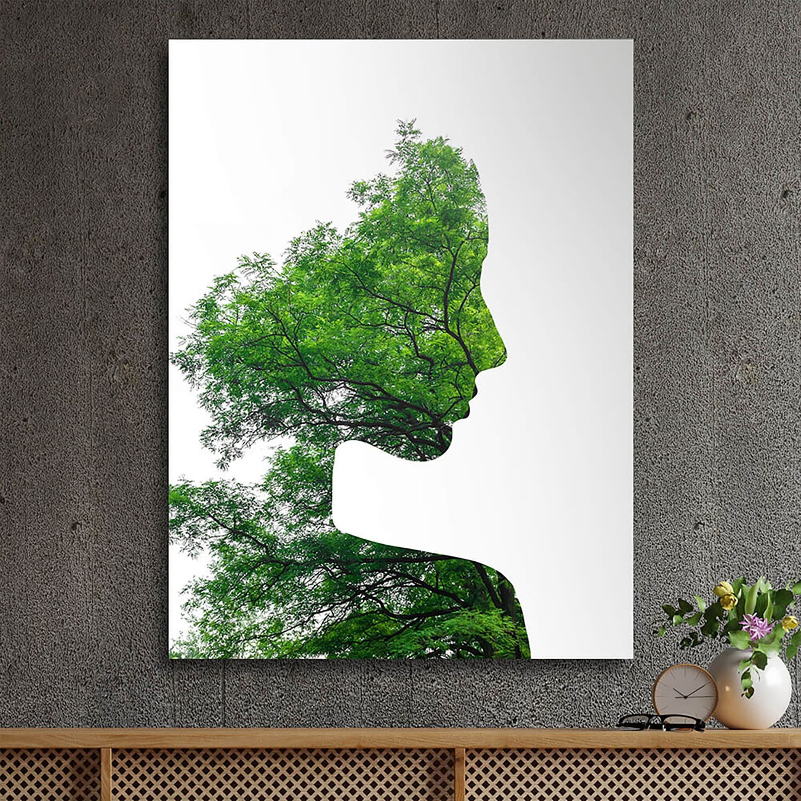 Tree Woman Face Silhouette Wall Art Canvas High Quality Home Decor Art ...