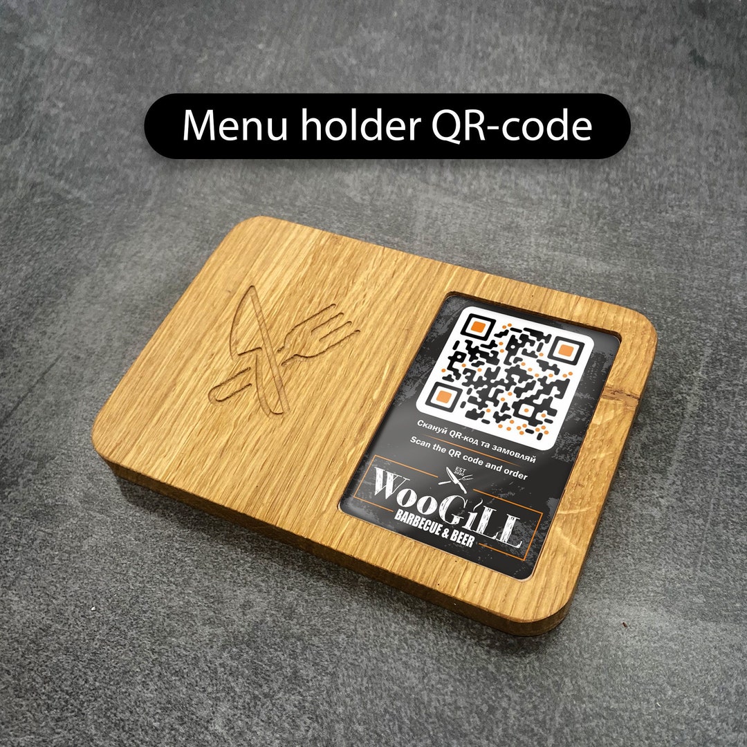 Menu Holder QR Code. Restauran Menu, Scan to View Menu, Wooden Table ...