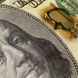 100 Burning Dollars Bill With Benjamin Franklin. Wall Art Canvas and ...