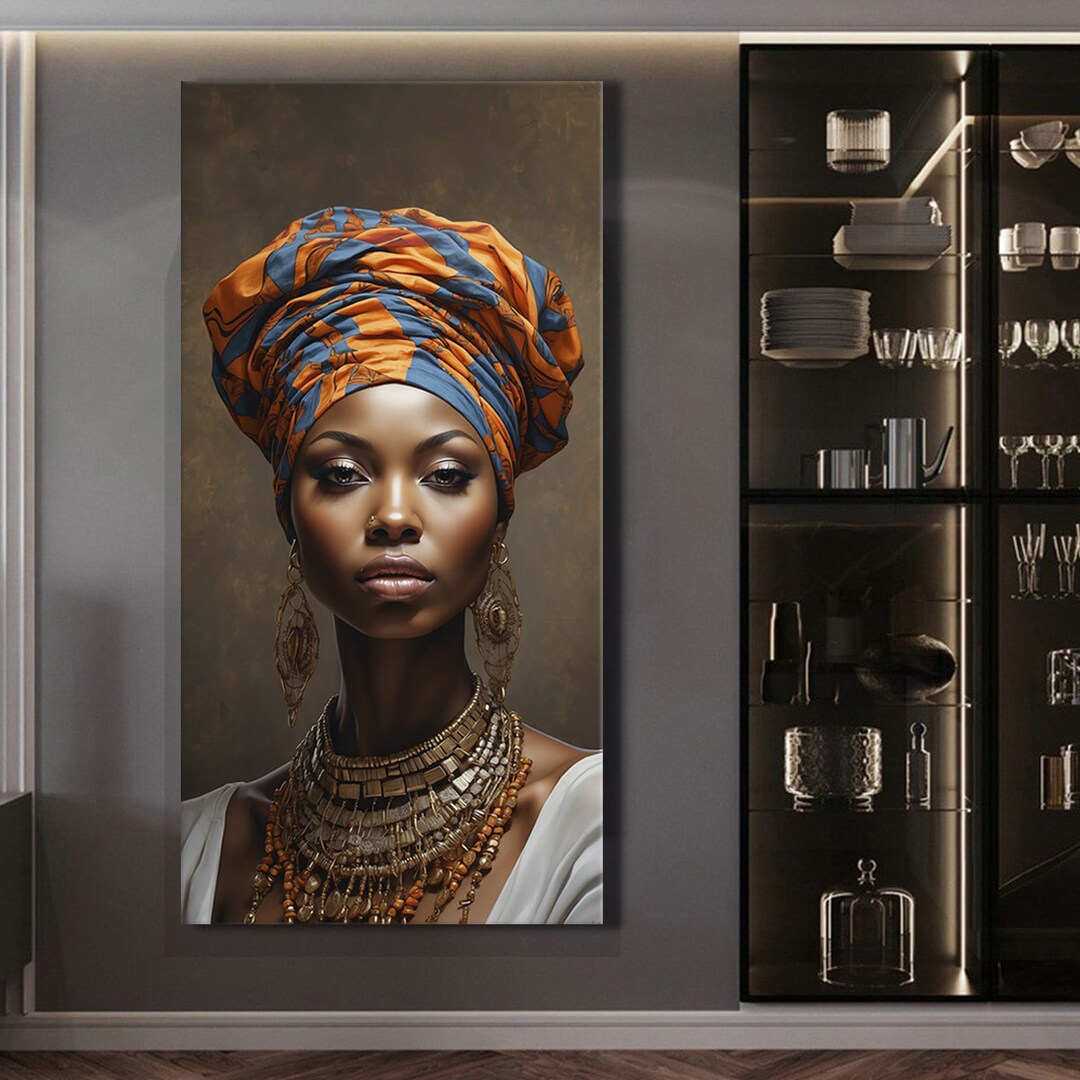 African Lady Portrait on Natural Canvas. Cool Decor for Home and Office ...