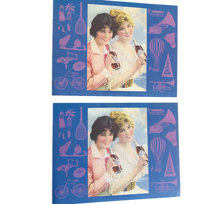 Pair (2) of Vintage Royal Blue Background Coca-cola 1912 Advertising ...
