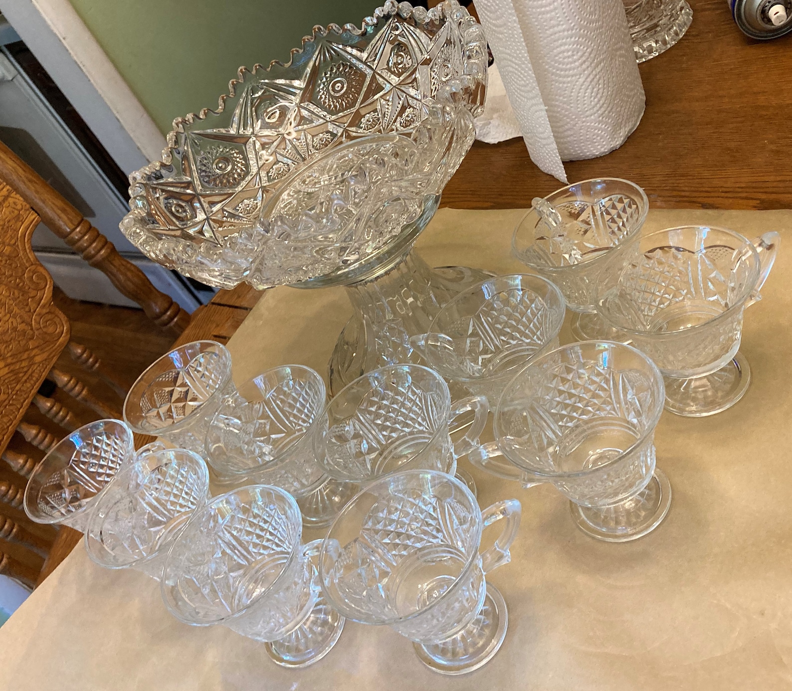 Vintage Colony Glass "baroque" Clear Footed Punch Bowl Cups or Colony ...