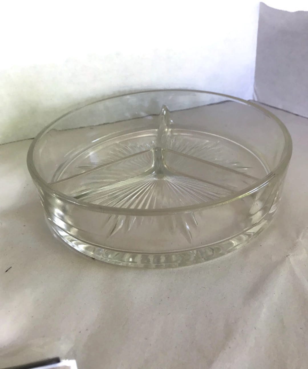 Antique Crystal Clear Art Deco Starburst Glass Divided Dish Relish Tray ...