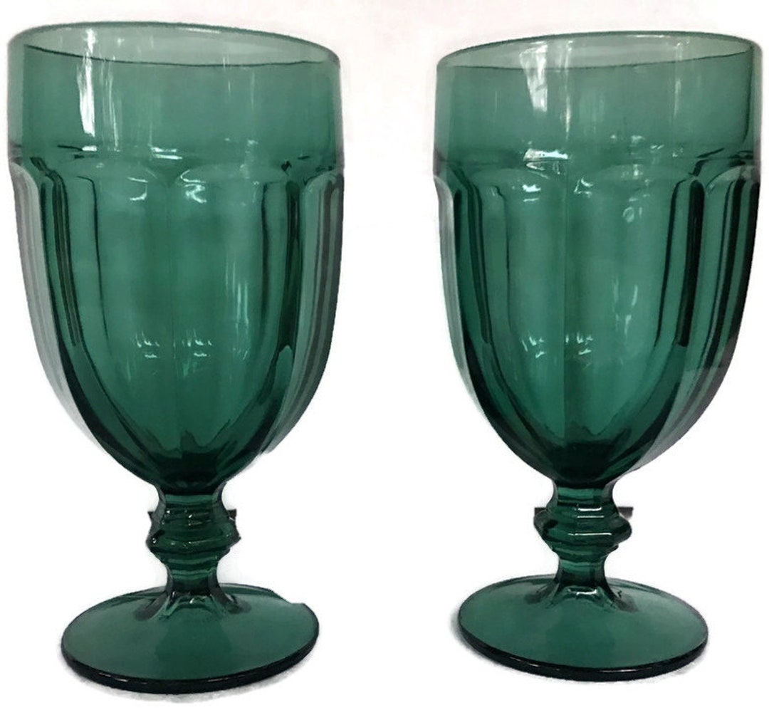 Pair (2) of Vintage Emerald Green Libbey Glass Gibraltar Duratuff Water ...