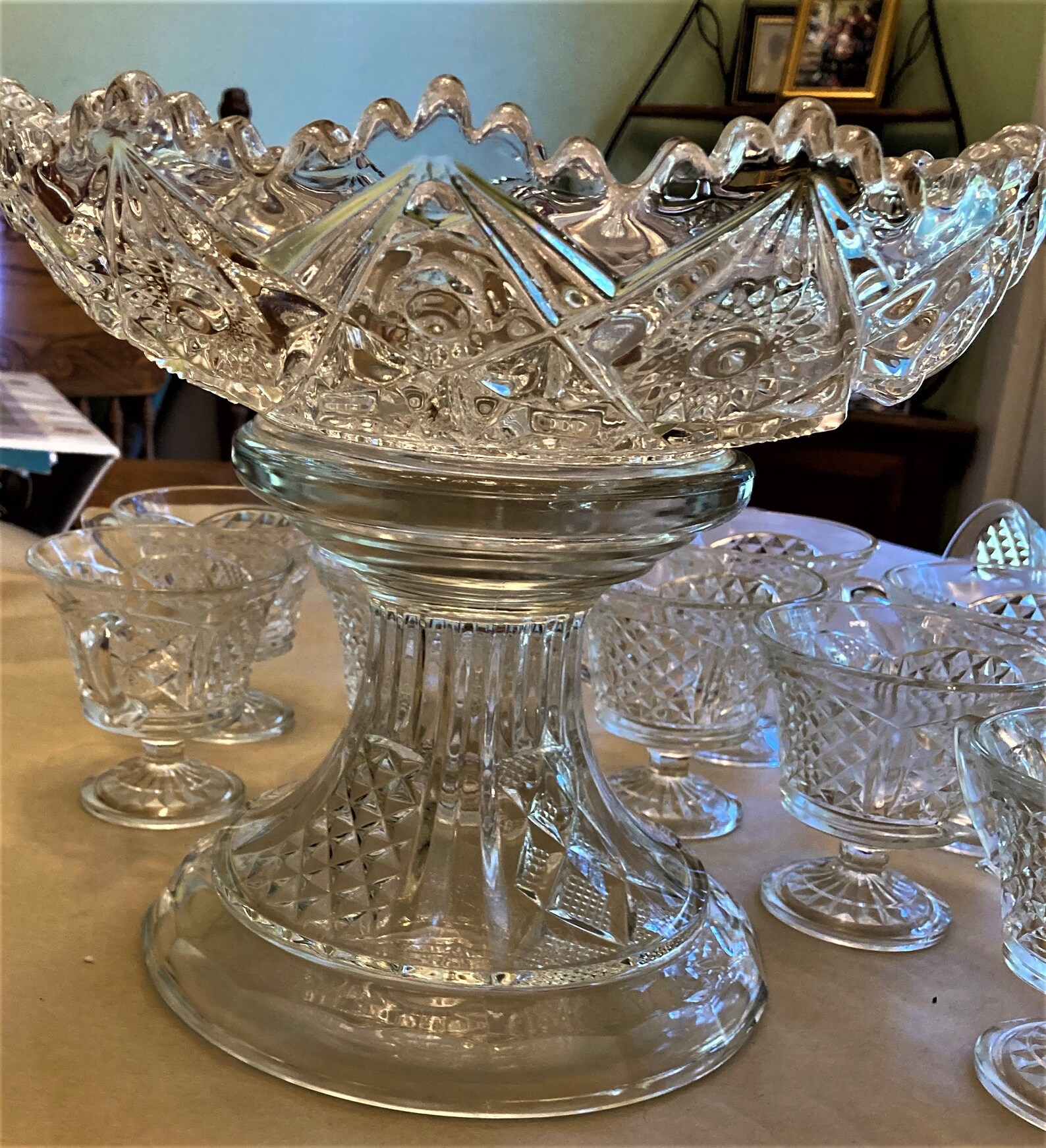Vintage Colony Glass "baroque" Clear Footed Punch Bowl Cups or Colony ...