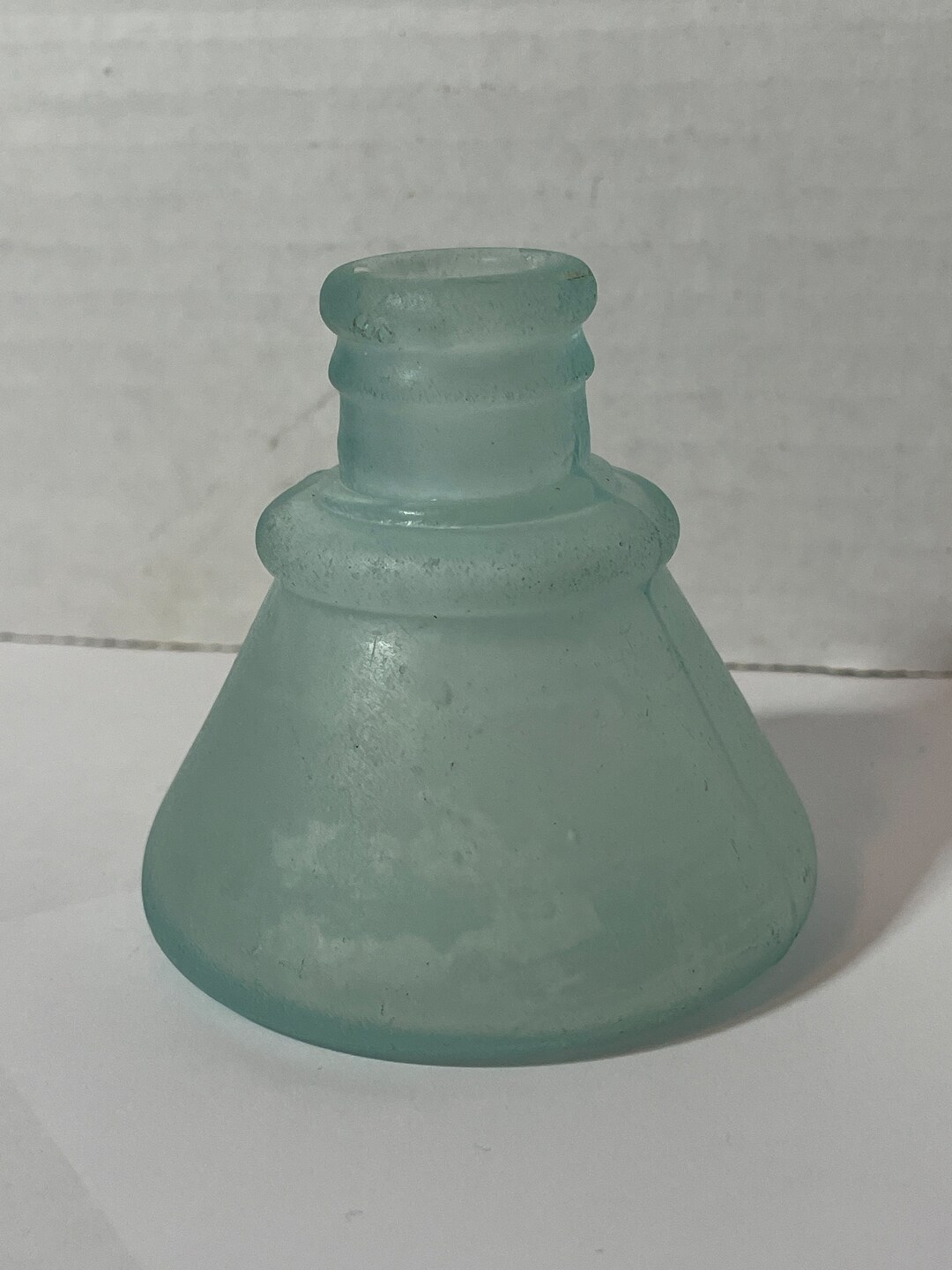 Antique Aqua Frosted Glass Ink Bottle Ring Shoulder Cone Shape Ink ...