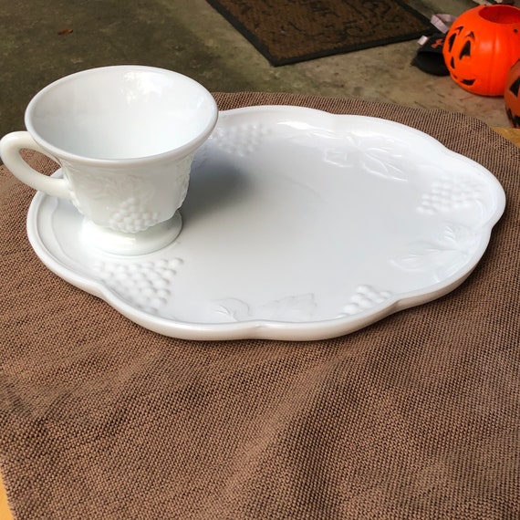 Vintage Milk Glass Snack Set Colony harvest Snack | Etsy
