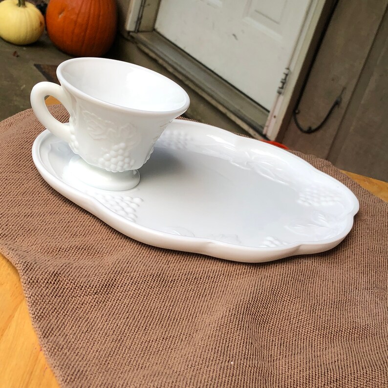 Vintage Milk Glass Snack Set Colony harvest Snack | Etsy