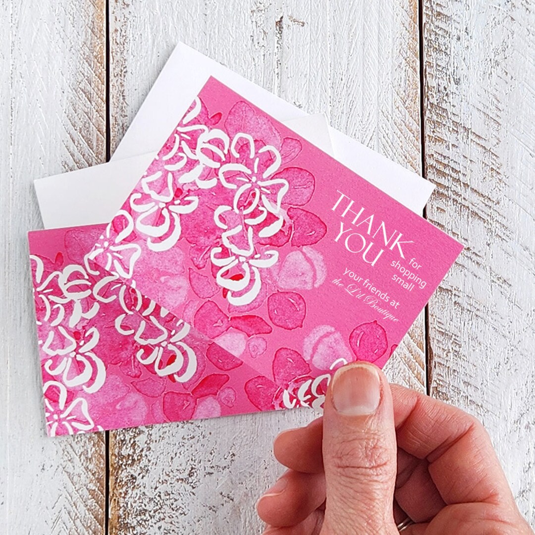 Pink Hydrangea Mini Card Template, Small Thank You Card, Editable Card ...
