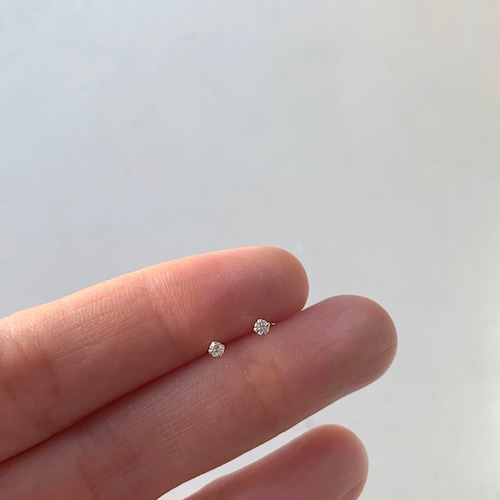 14K Solid Gold Stud 2mm Tiny Stud Earring Tiny Cz Stud - Etsy