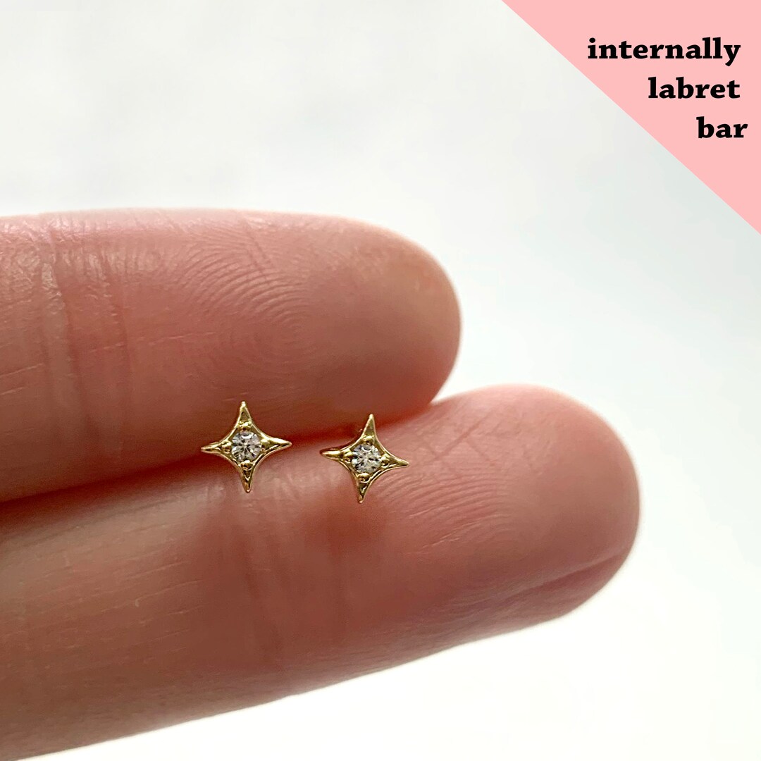 18G/16G Tiny Cz Internally Threaded Labret Tragus Stud Conch Earrings ...