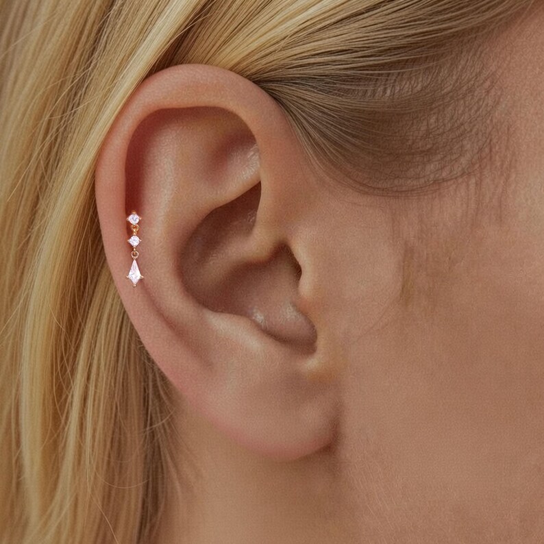 20/18/16G Cz Dangle Push Pin Labret • Titanium Threadless Flat Back ...