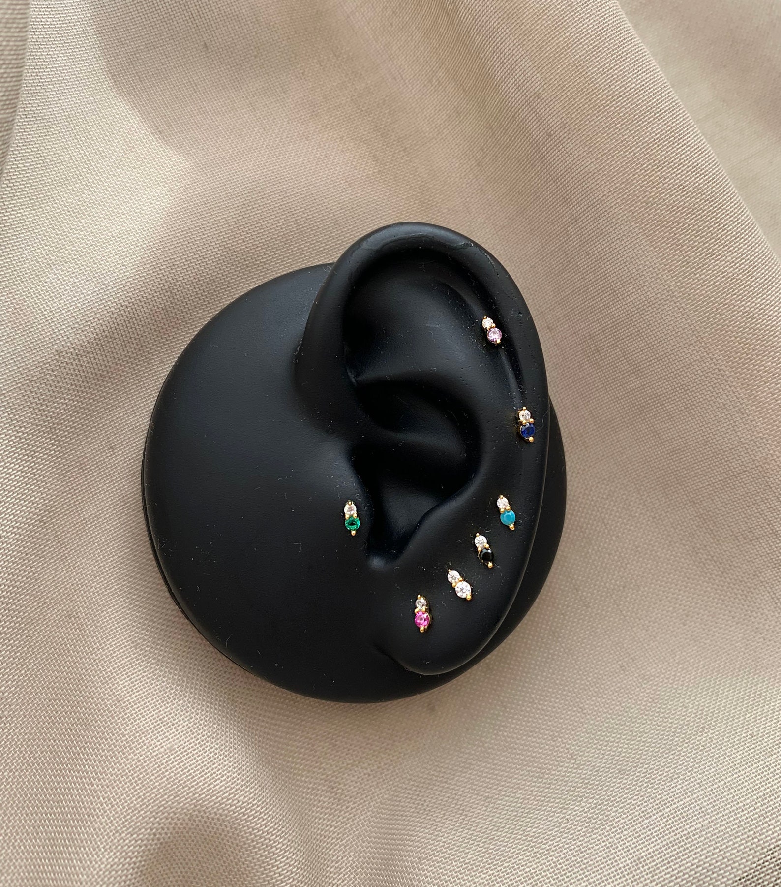 Tiny Two Stone Stud Birthstone Stud Sterling Silver - Etsy