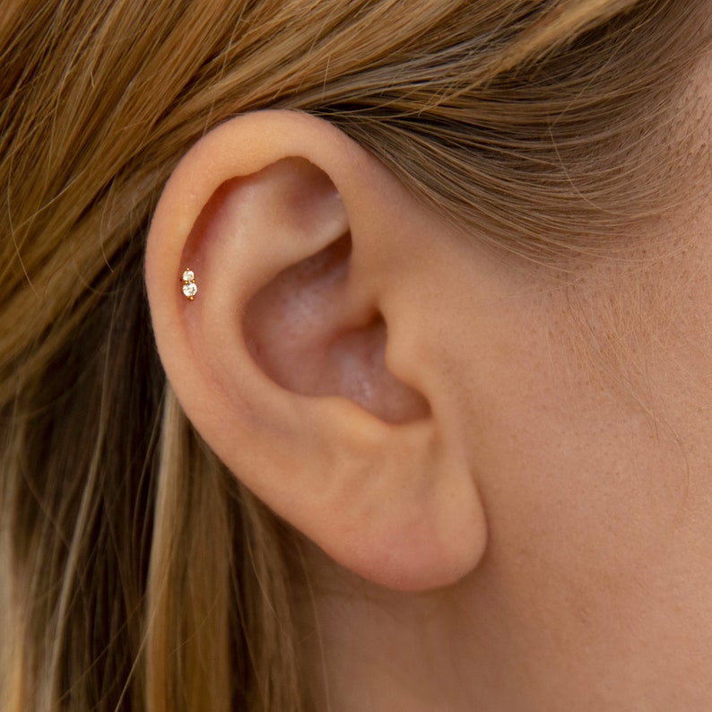 Tiny Two Stone Stud Birthstone Stud Sterling Silver - Etsy