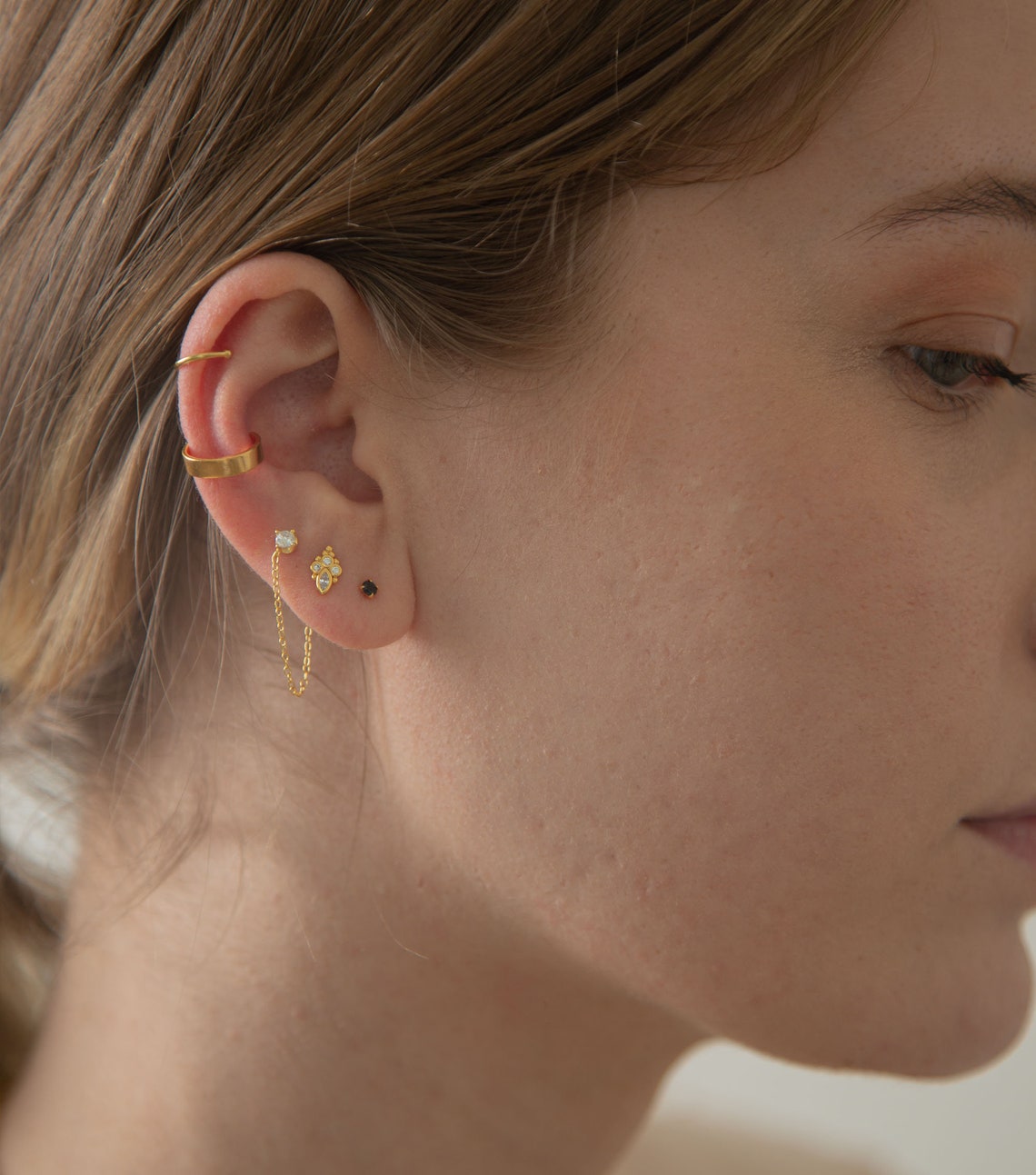 CZ Chain Earring Dainty Stud Earring Sterling Silver Chain | Etsy