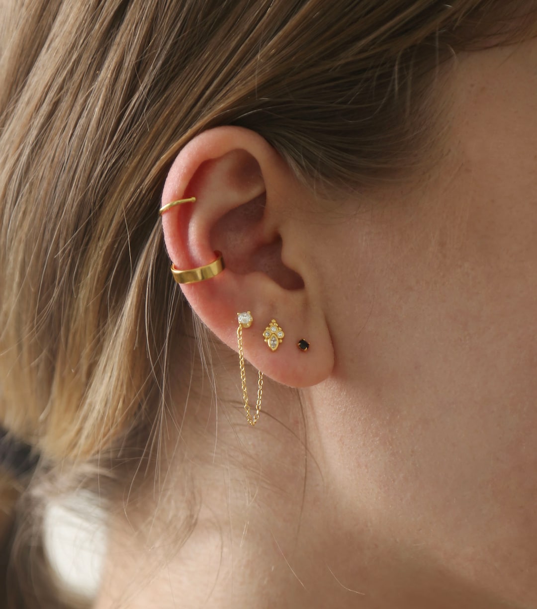 CZ Chain Earring - Dainty Stud Earring - Sterling Silver Chain Earring ...