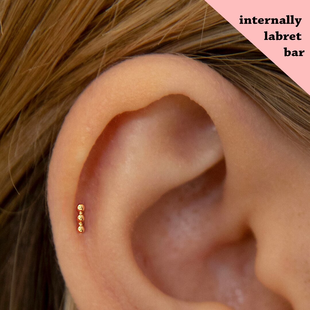 18G/16G Three Ball Internally Threaded Labret • Tragus Stud • Conch ...
