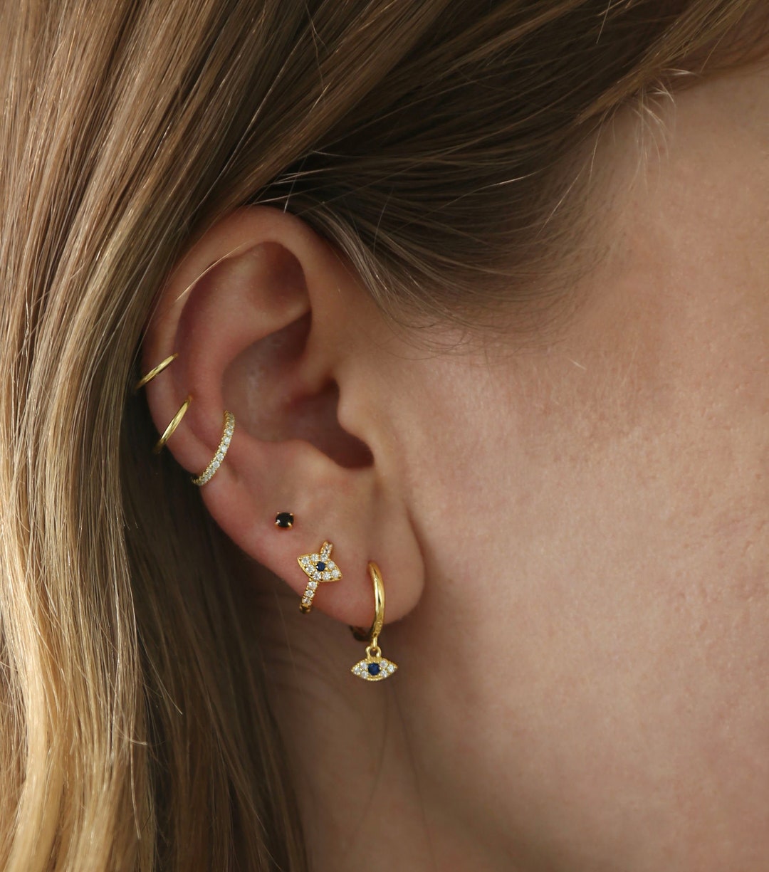 Evil Eye Hoop Earring - Sterling Silver Hoop Earring - Dainty Huggie ...