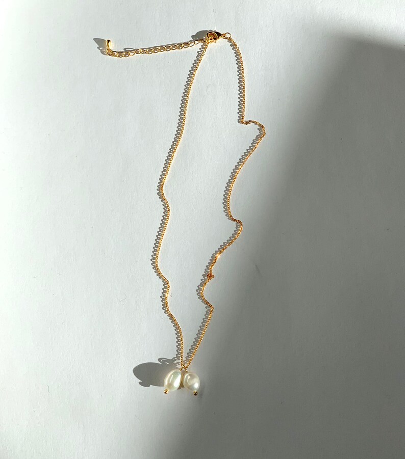 Two Pearls in Gold Necklace Freshwater Pearl Necklace Two | Etsy
