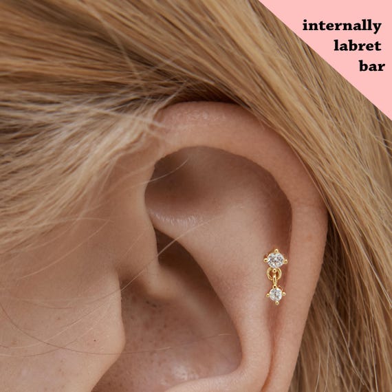 18G 16G Cz Dangle Internally Threaded Labret Tragus Stud Conch Earrings Cartilage Helix Stud Flat Back Labret Stud nose Stud Etsy