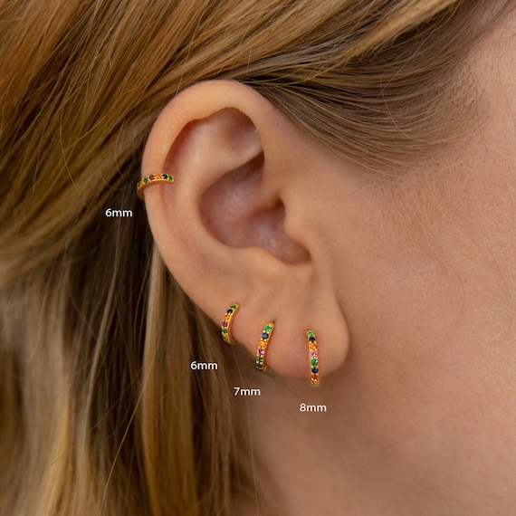 Rainbow Cz Hoops Multicolored Cz Tiny Hoop Minimalist Hoop - Etsy